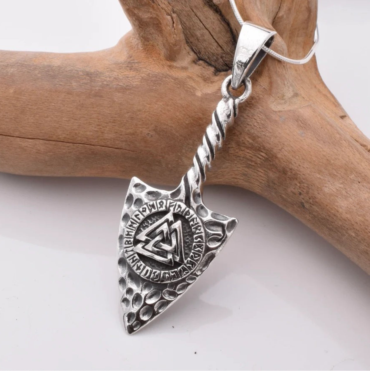Sterling Silver Gungnir Spear Pendant with Valknut