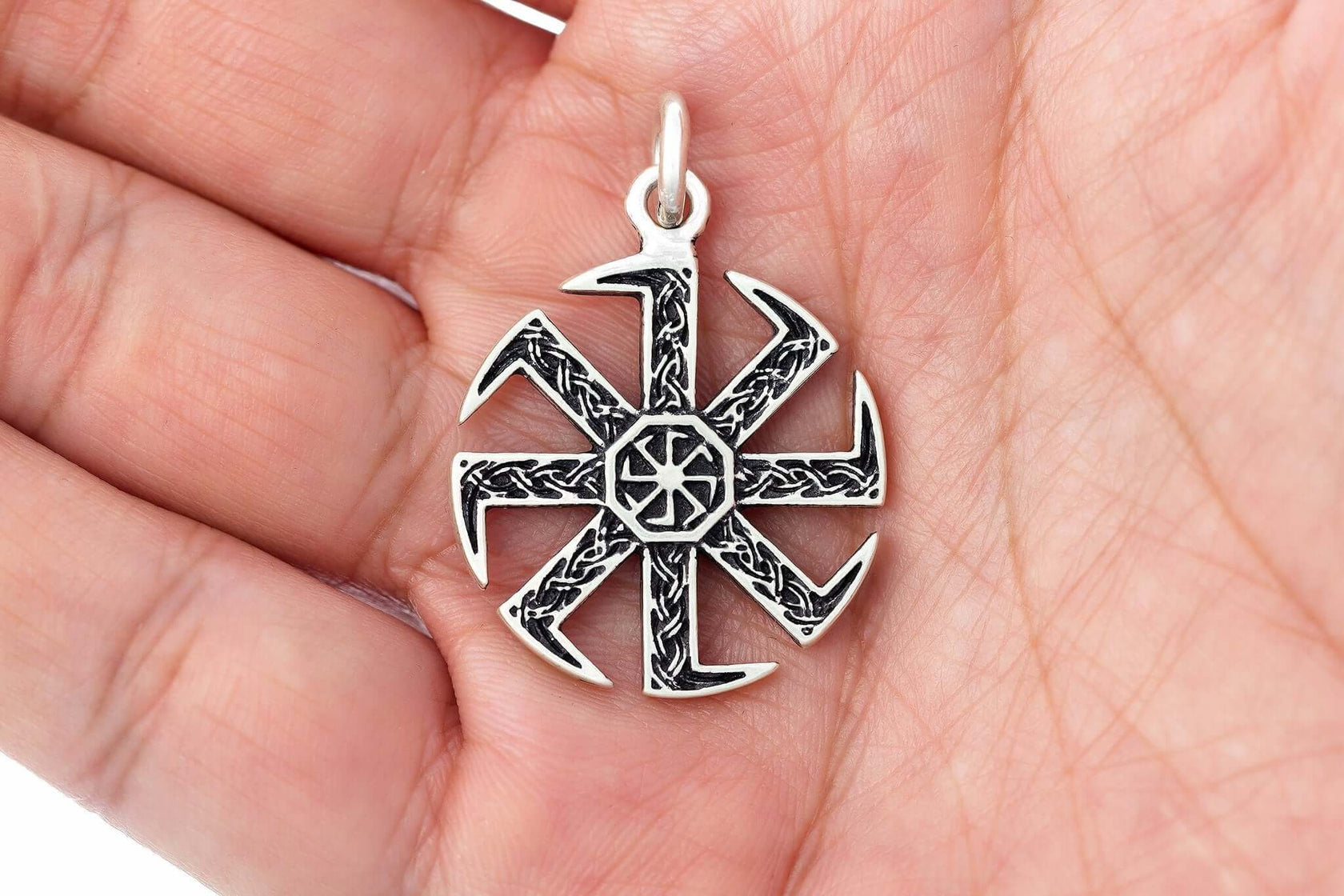 925 Sterling Silver Kolovrat Slavic Pendant