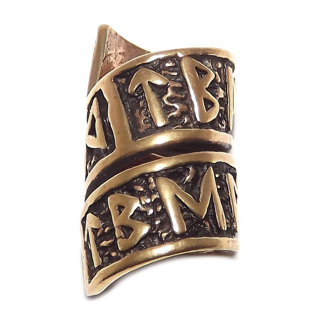 Bronze Viking Spiral Beard Bead Dreadlocks With Runes