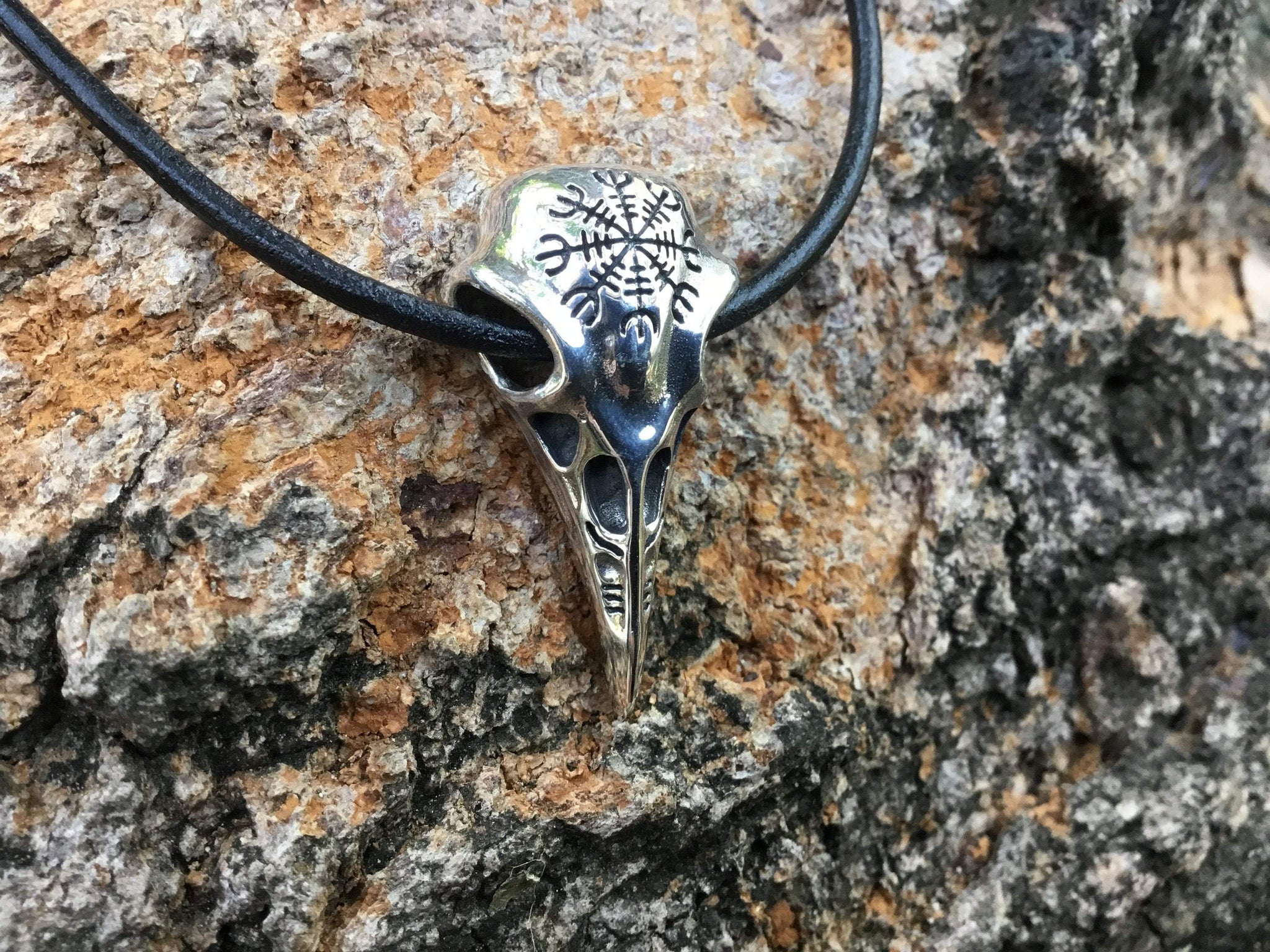 925 Sterling Silver Viking Raven Skull Helm of Awe Pendant