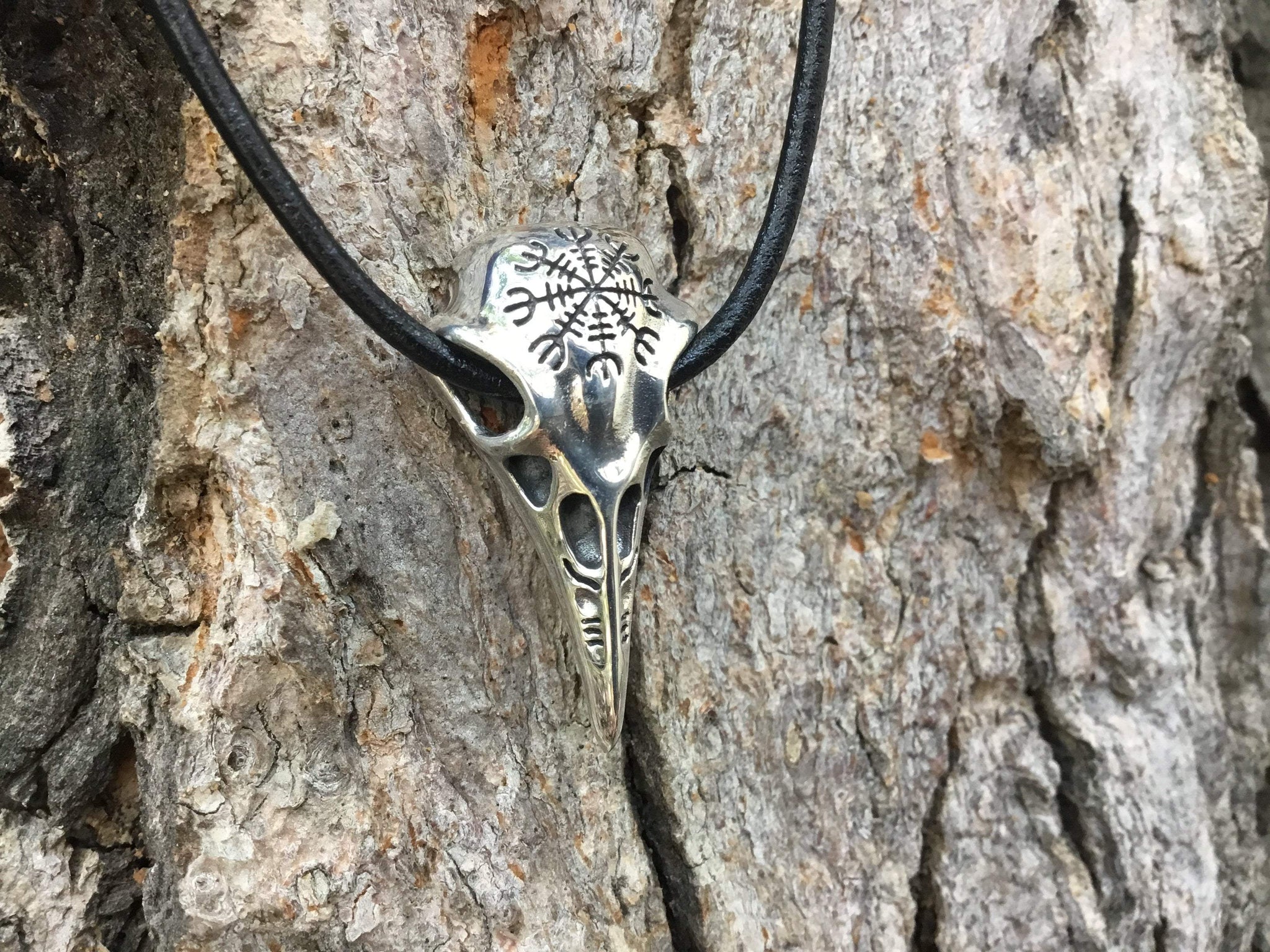 925 Sterling Silver Viking Raven Skull Helm of Awe Pendant