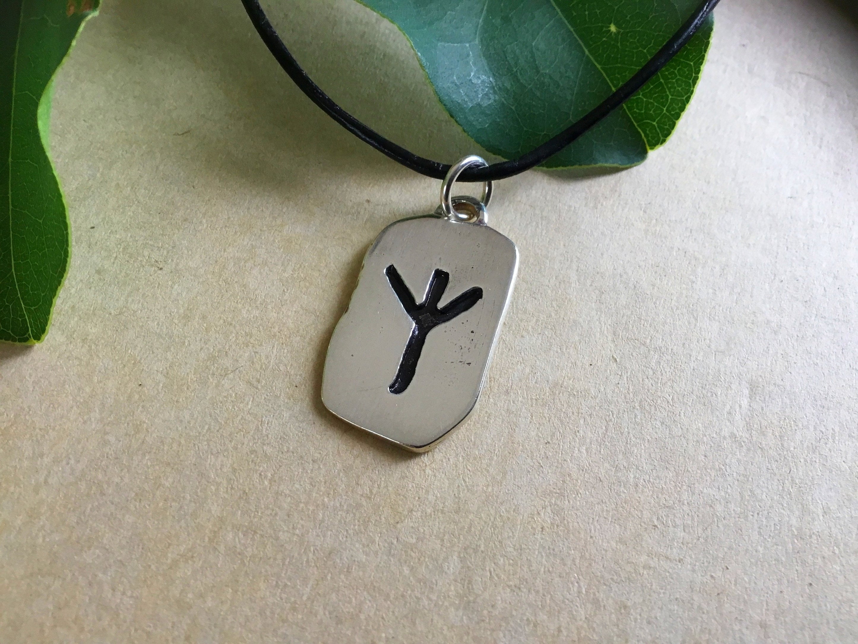 Sterling Silver Viking Algiz Rune Antique Finish Pendant