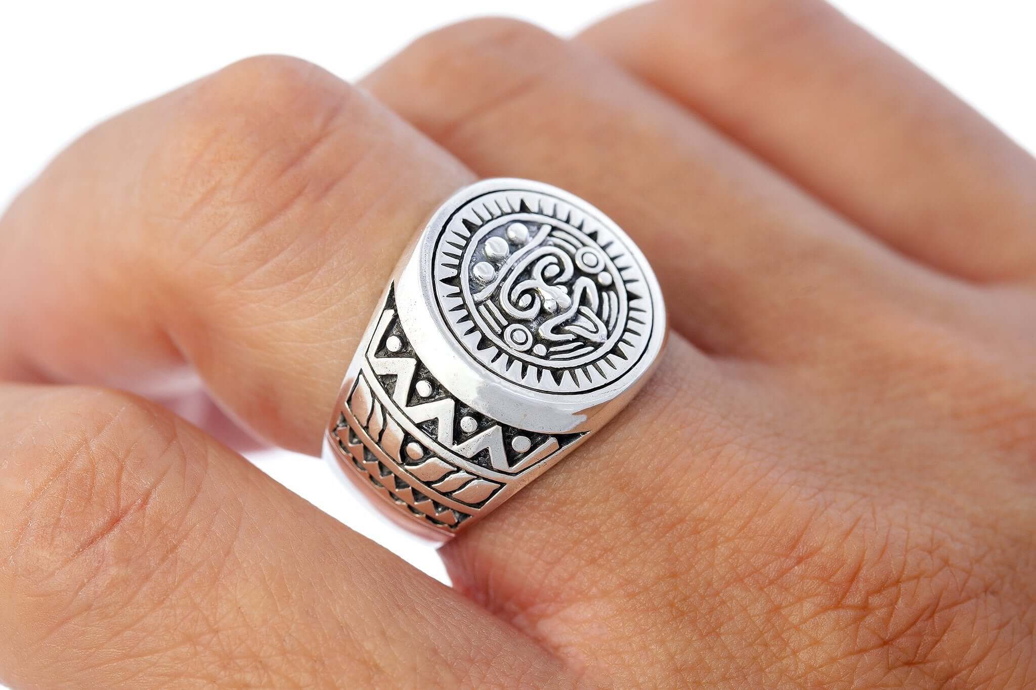925 Sterling Silver Aztec Mayan Style Ring - SilverMania925