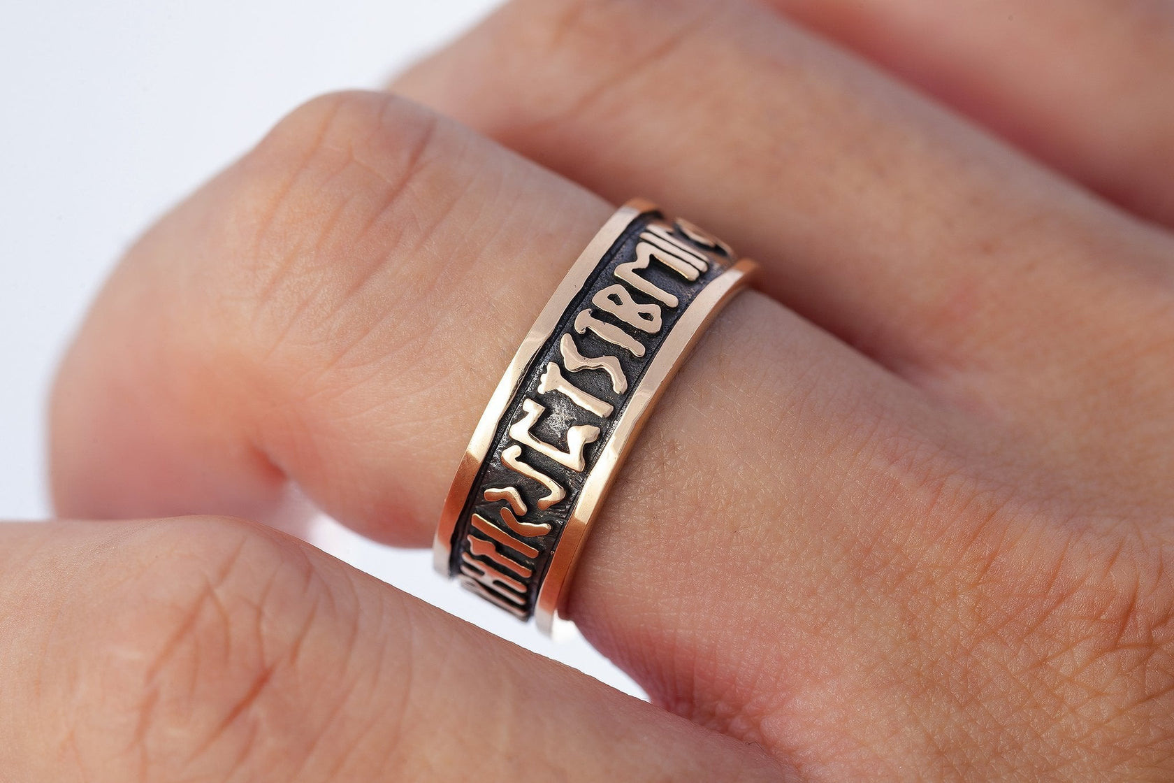 Viking Norse Runes Band Bronze Ring